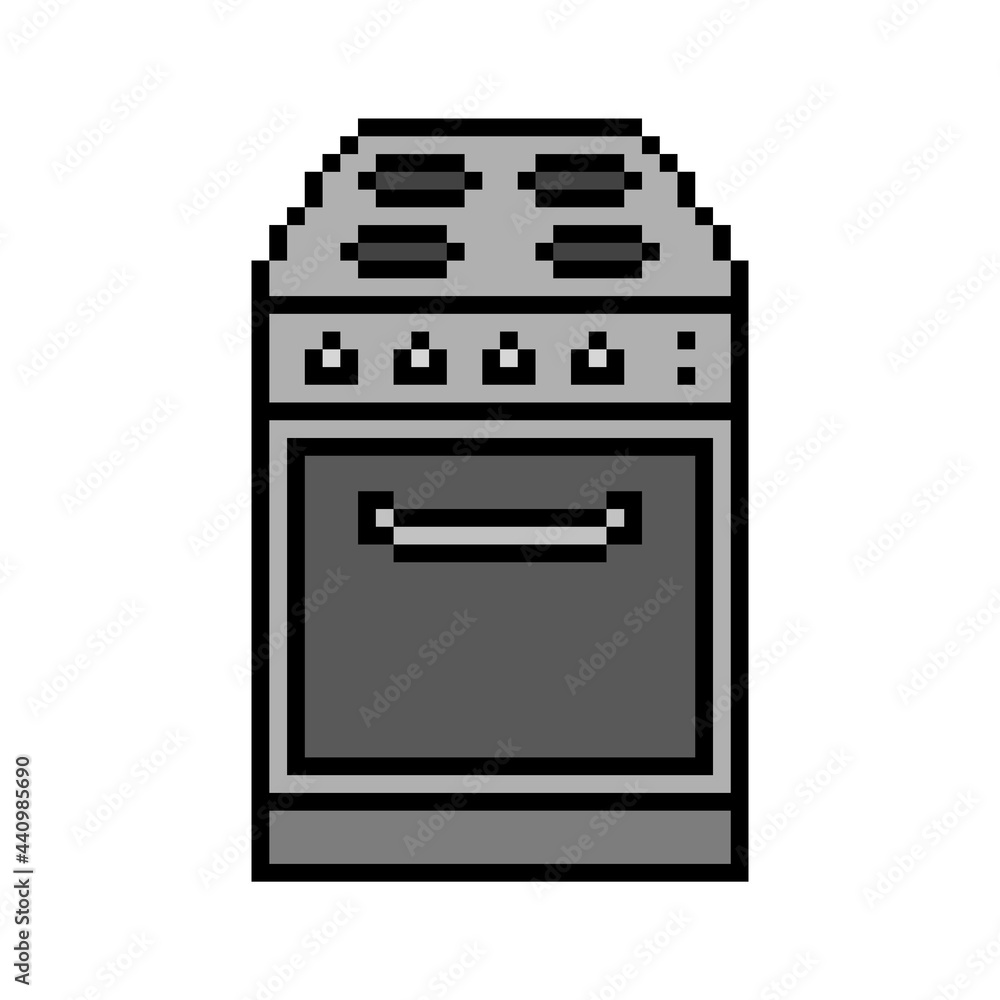 2d 8 bit pixel art electric stove with oven icon isolated on white ...