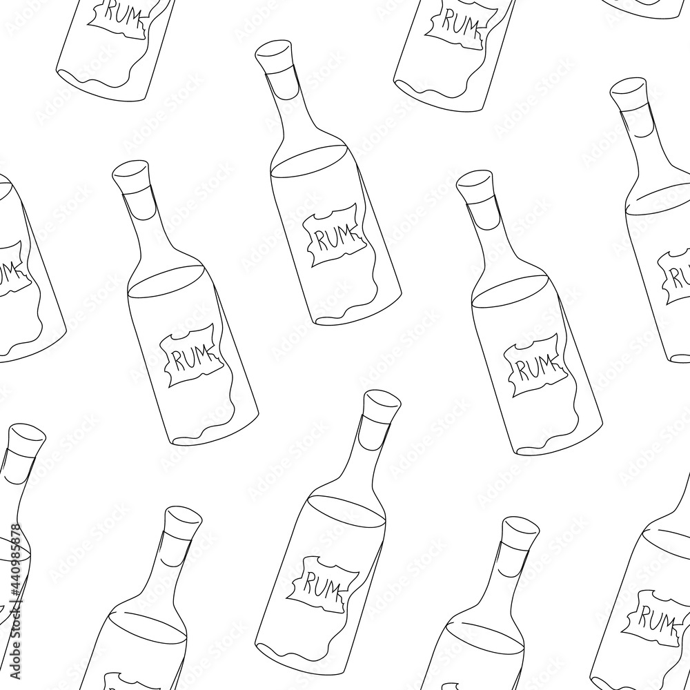 Pirate rum on white background. Cartoon style wallpaper. Hand drawing ...