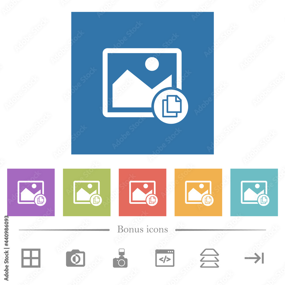 Copy image flat white icons in square backgrounds Stock Vector | Adobe ...