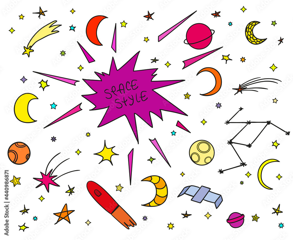 Cosmos elements on isolation background. Collection. Doodles for design ...