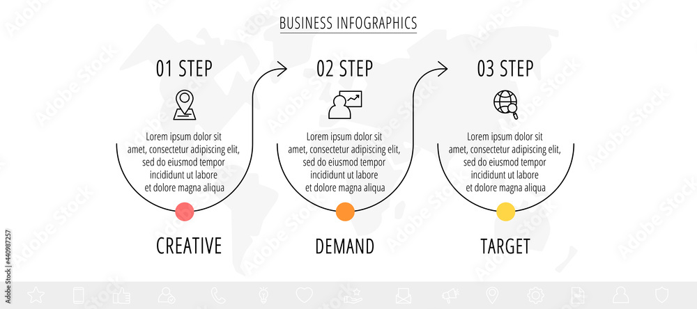Vector minimal line infographics with arrows. Business concept 3 steps ...