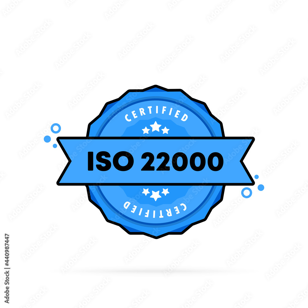 ISO 22000 stamp. Vector. ISO 22000 badge icon. Certified badge logo ...