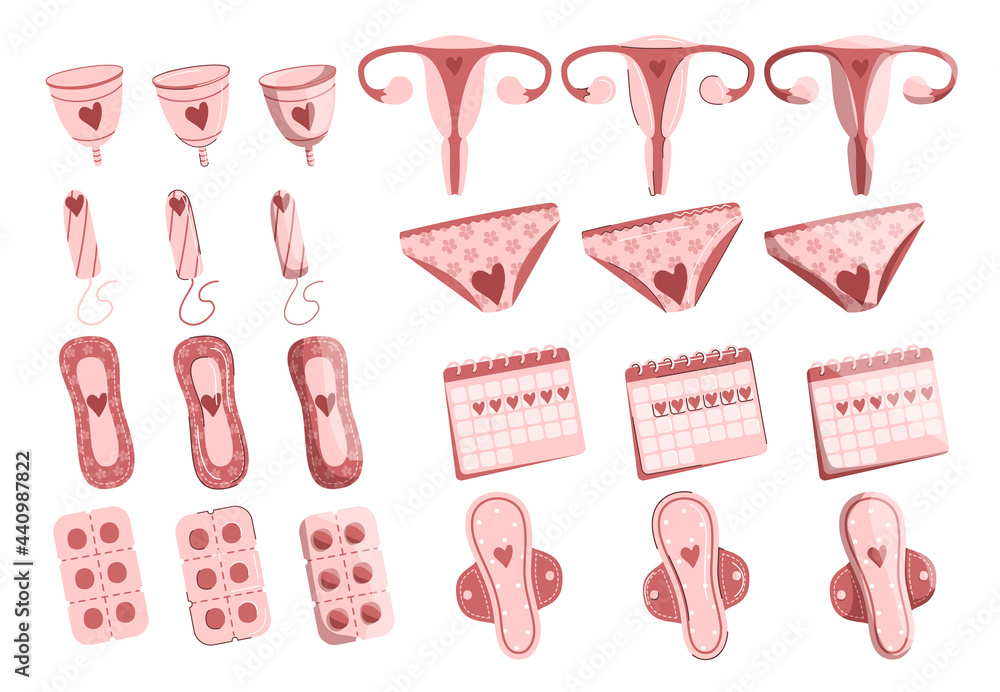 Big set in three hand drawn slyles on the menstruation theme. Various ...