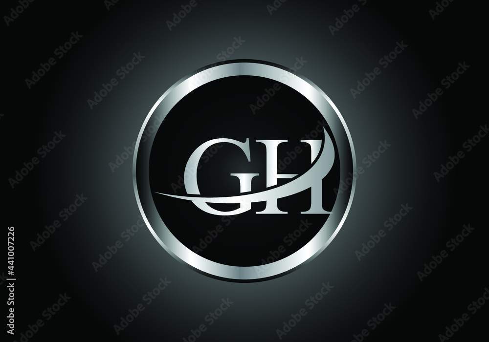 silver letter GH metal combination alphabet logo icon design with grey ...