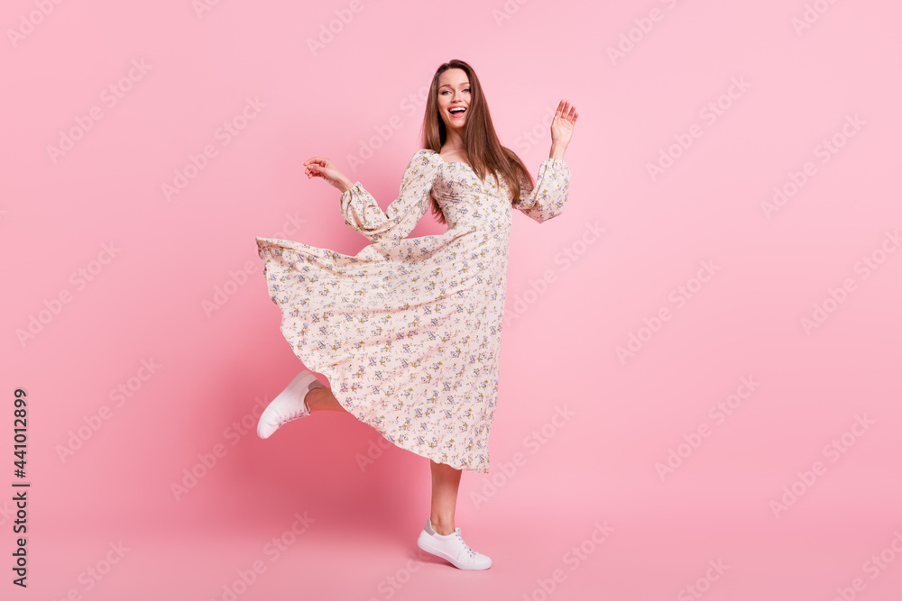 Full Length Body Size Photo Pretty Girl Dancing Laughing In Summer
