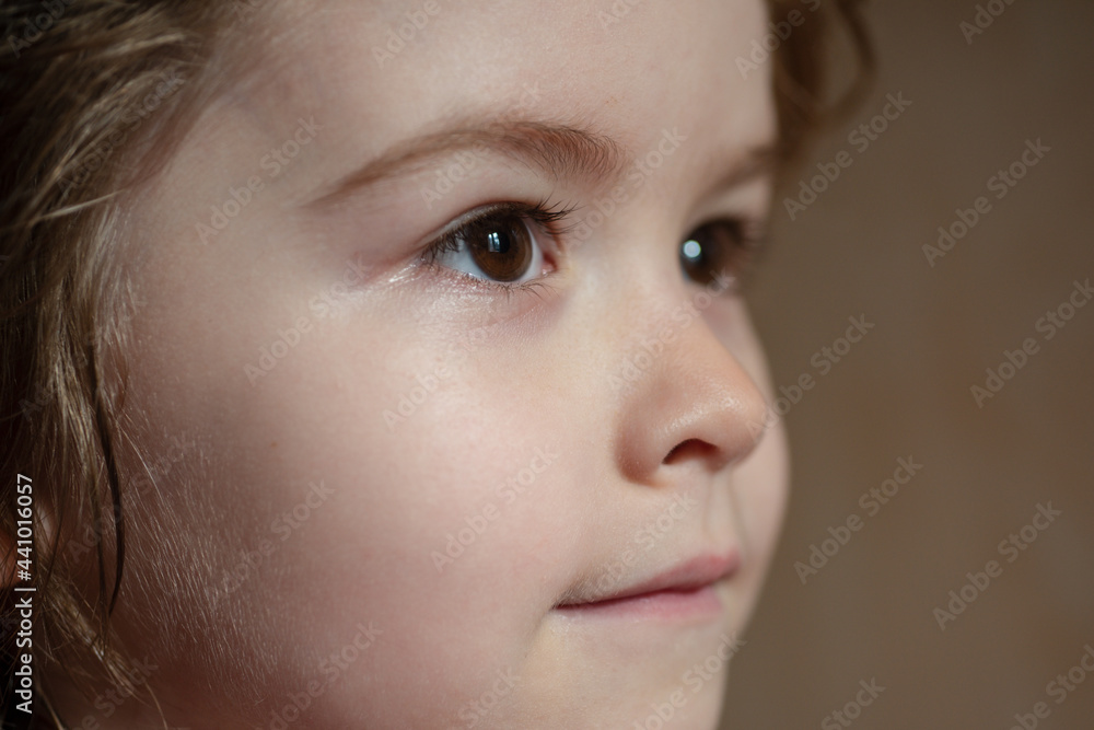 Portrait of little boy. Concept of kids face close-up. Head shoot ...