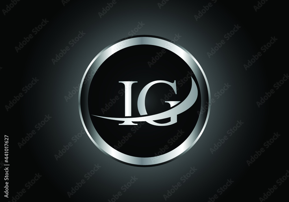 silver letter IG metal combination alphabet logo icon design with grey ...