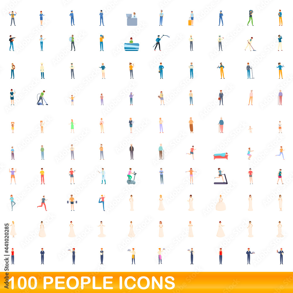 100 people icons set. Cartoon illustration of 100 people icons vector ...