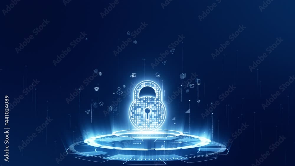 Motion graphic of Blue security Key logo with digital futuristic ...