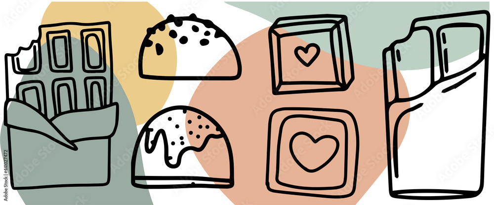World Chocolate Day, doodle illustration, cocoa fruit, chocolate bar ...