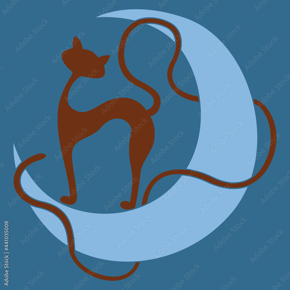 Silhouette of cartoon cat on moon Stock Illustration | Adobe Stock