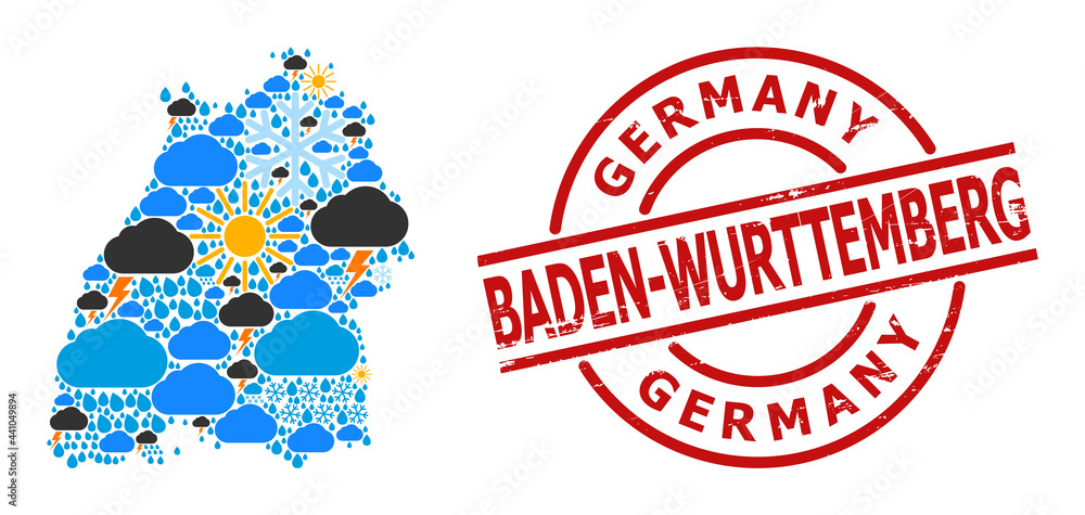 Vektorová grafika „Climate mosaic map of Baden-Wurttemberg State, and ...