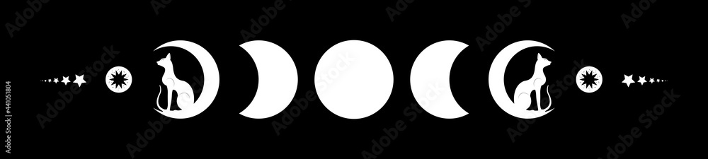 Triple moon and black cats, pagan Wiccan goddess symbol, moon phases ...