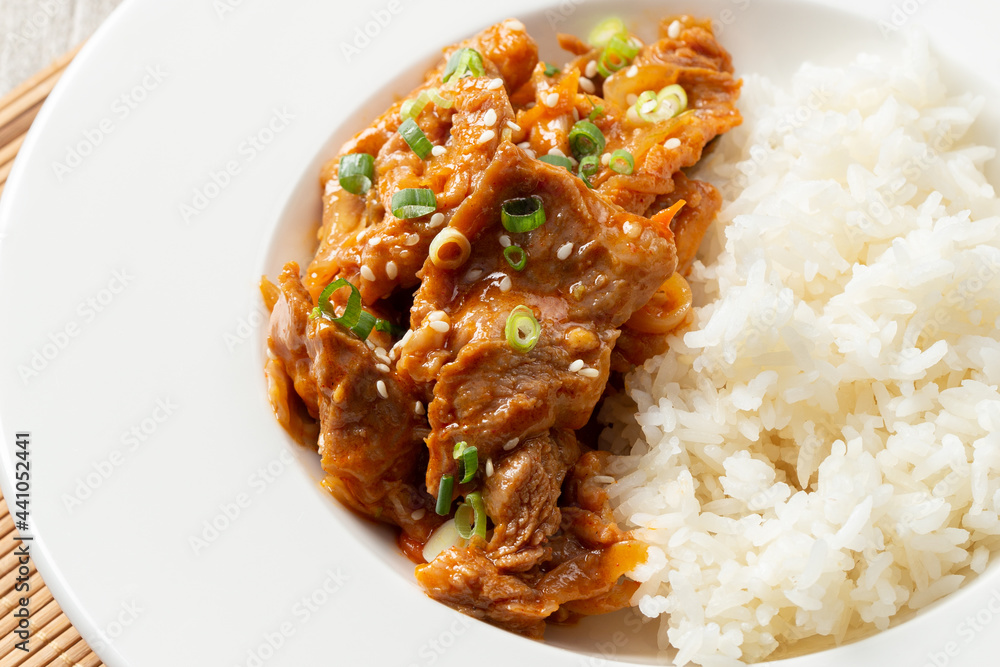 rice and stir fried pork with Korean spicy sauce (Gochujang) or Bulgogi ...