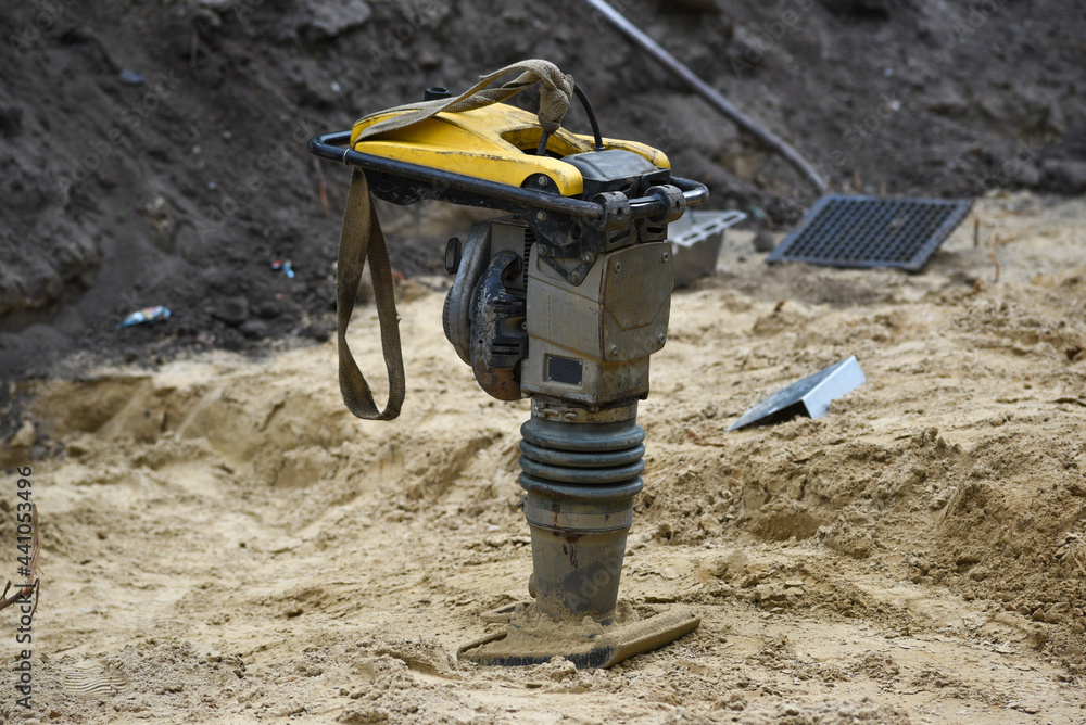 Machine for soil compaction on the construction site. Stock Photo ...