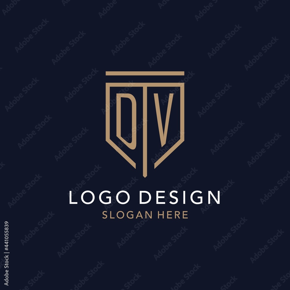 DV initial logo monogram with simple luxury shield icon design Stock ...