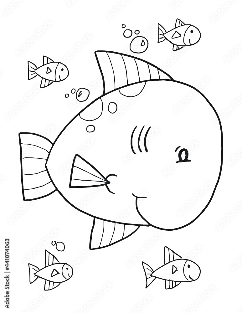 Cute Fish Coloring Page Vector Illustration Art Stock Vector | Adobe Stock