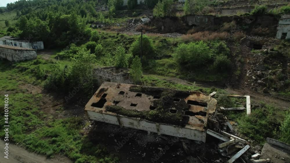the ruins and ruins of an abandoned mine, an old industrial building ...