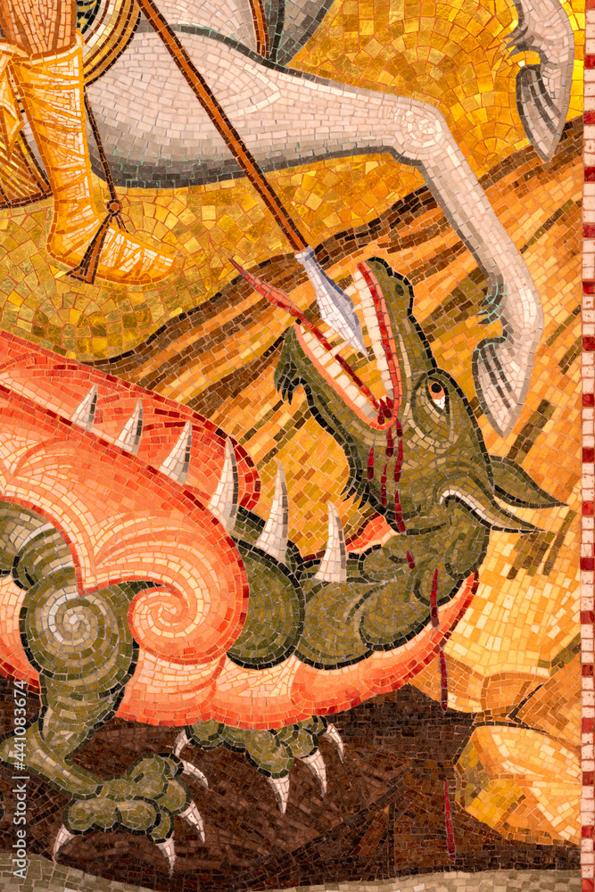 Closeup of slaying dragon that demanded human sacrifices from St ...