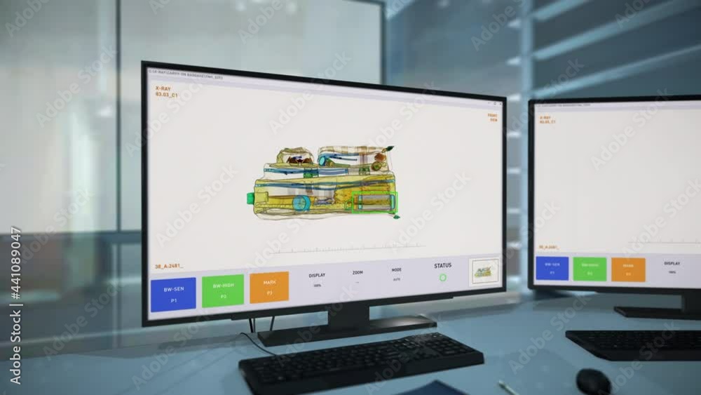 Computer Screens. An X-ray Scanner is used at the Airport for Finding ...