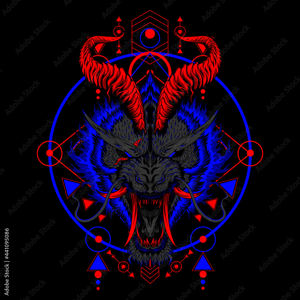 Devil Tiger Mascot Logo with sacred geometry black background can use ...