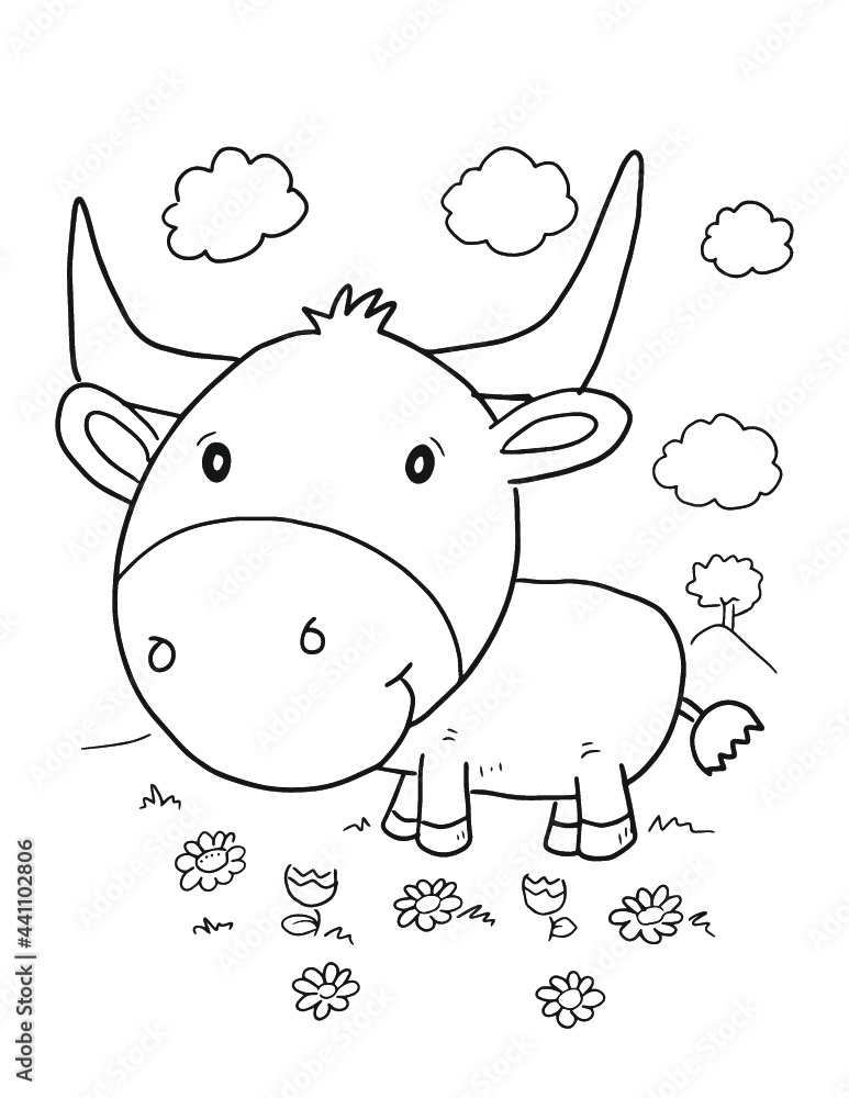 Cute Bull Coloring Book Page Vector Illustration Art Stock Vector ...