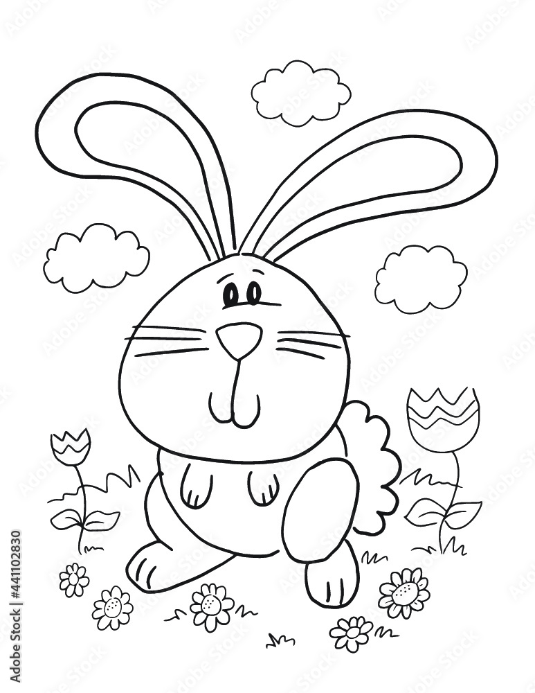 Cute Bunny Rabbit Vector Illustration Coloring Book Page Art Stock ...