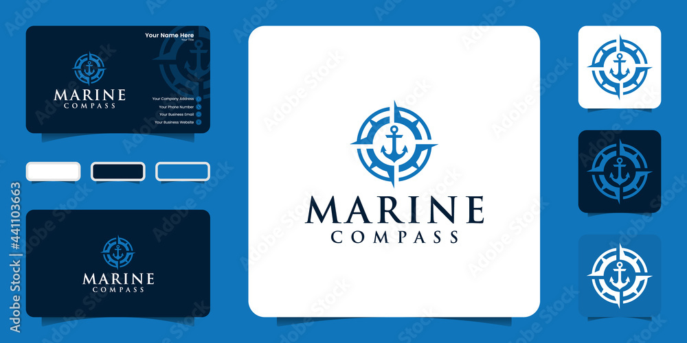 anchor and compass logo for marine logo and business card design Stock ...