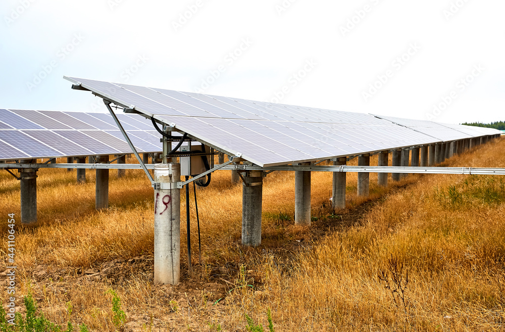 Solar photovoltaic cell panel constructed by cement pillar Stock Photo ...