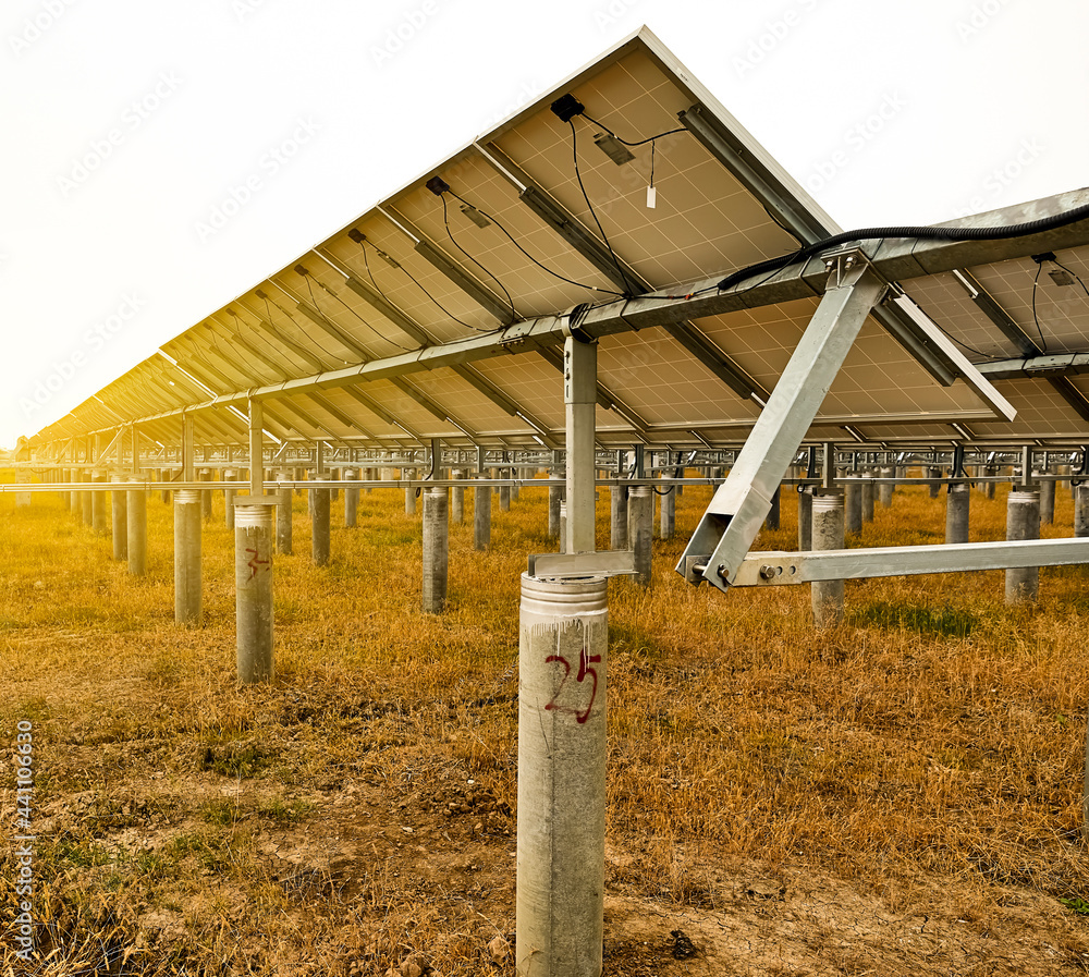Solar photovoltaic cell panel constructed by cement pillar Stock Photo ...