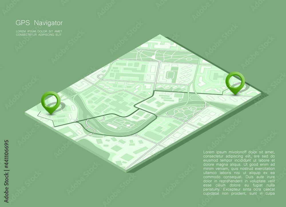 Isometry City map navigation, color point markers design background ...