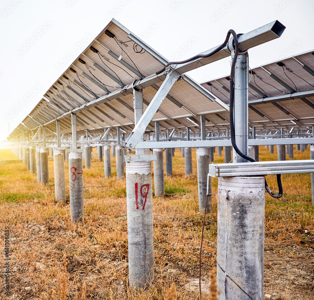 Solar photovoltaic cell panel constructed by cement pillar Stock Photo ...