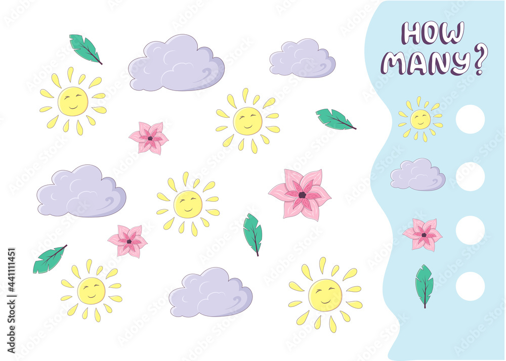 Counting game for preschool kids. Educational math game. Count how many ...