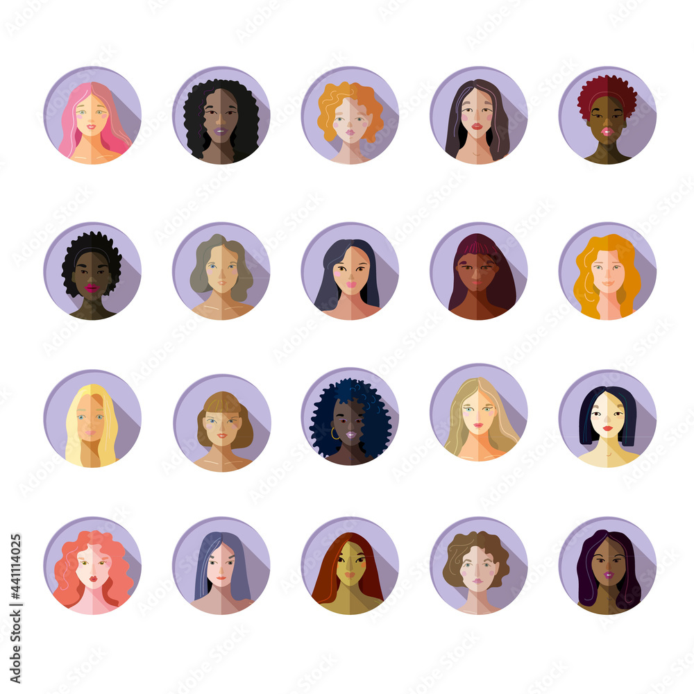 portraits of women in the form of avatars of varied nationality, skin ...