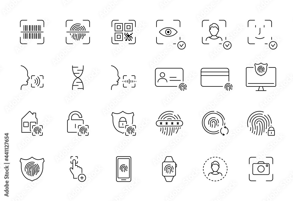 Recognition of Identity Line Icon. Set of Biometric Verification with ...