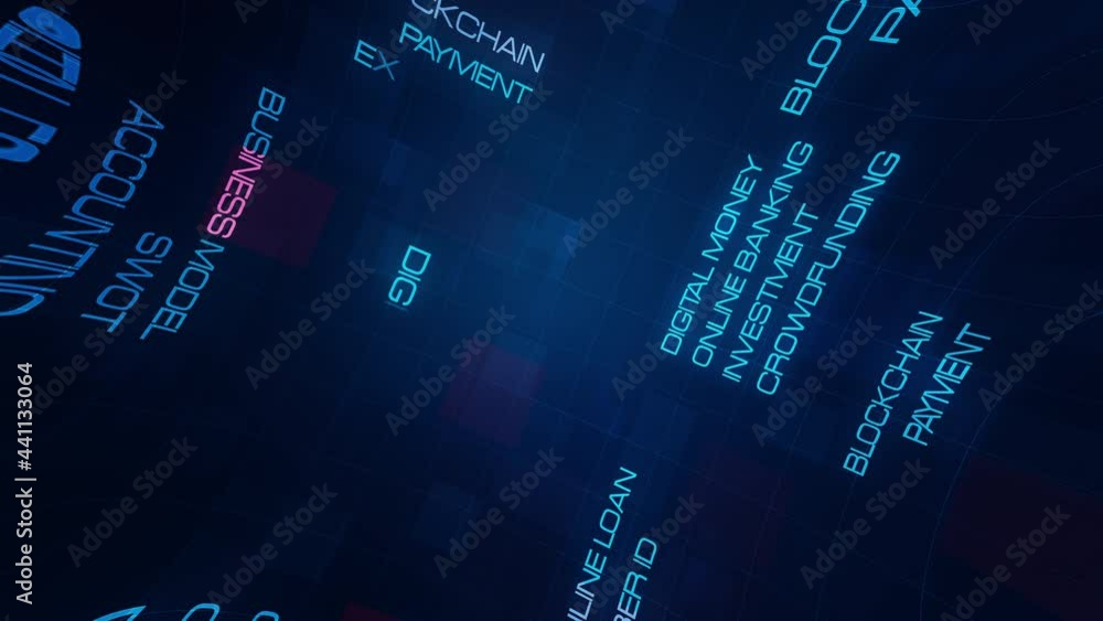 Fintech financial technology animated word cloud, text design animation ...