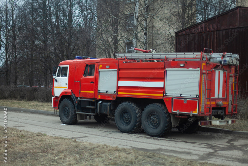Fire truck in Russia. Fire rescue car. The car is ready to put out a ...