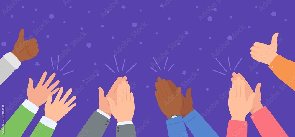 Hand clapping. Diverse team celebrating success. People applause and ...