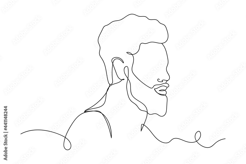 Continuous one line of face of man in silhouette on a white background ...