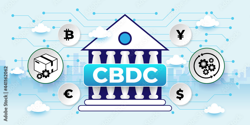 CBDC. Central bank digital currency concept with icons. Cartoon Vector ...