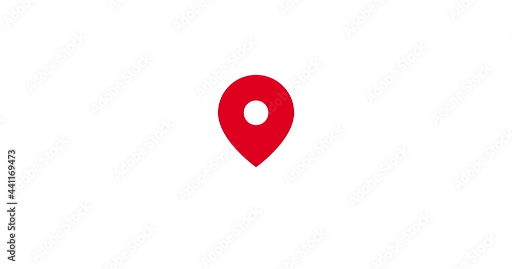 red map pin drop down bouncing showing location isolated white ...