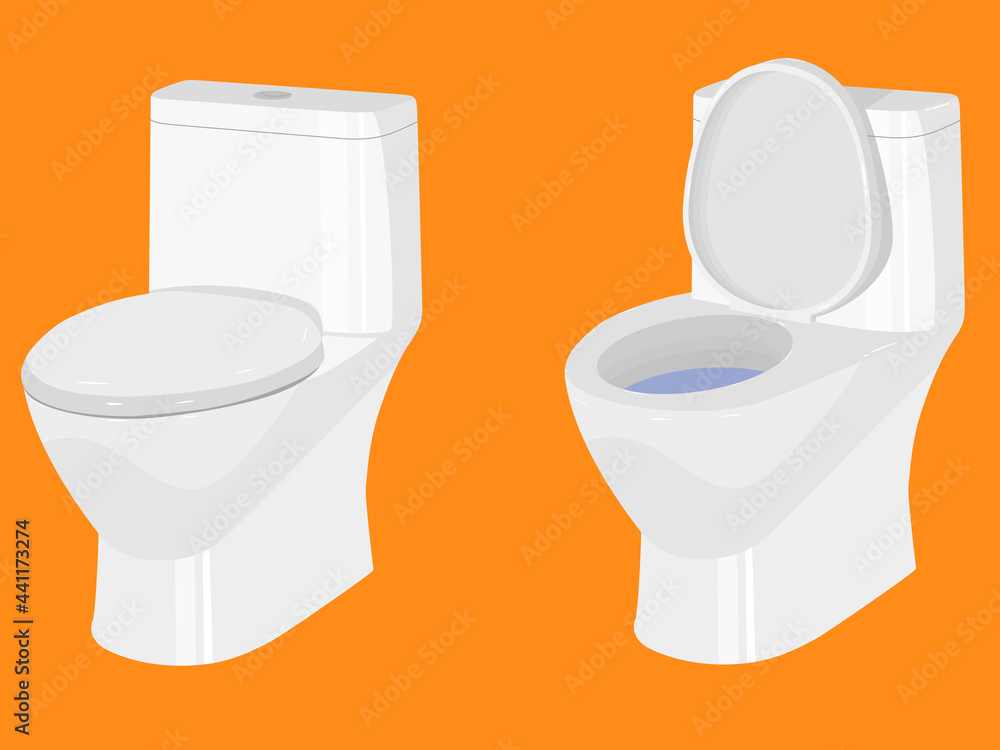 vector toilet as single object with slanted view and there are open ...