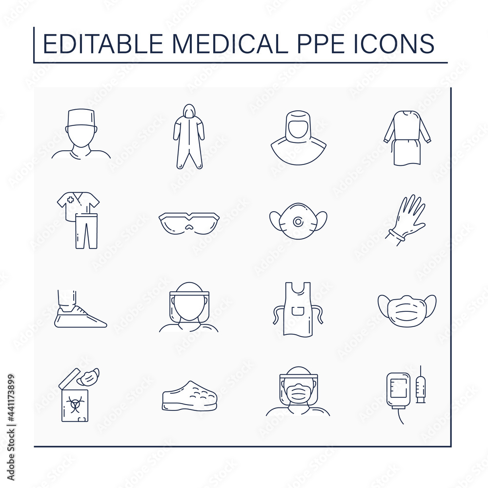 Medical PPE line icons set. Personal protective equipment. Barrier ...