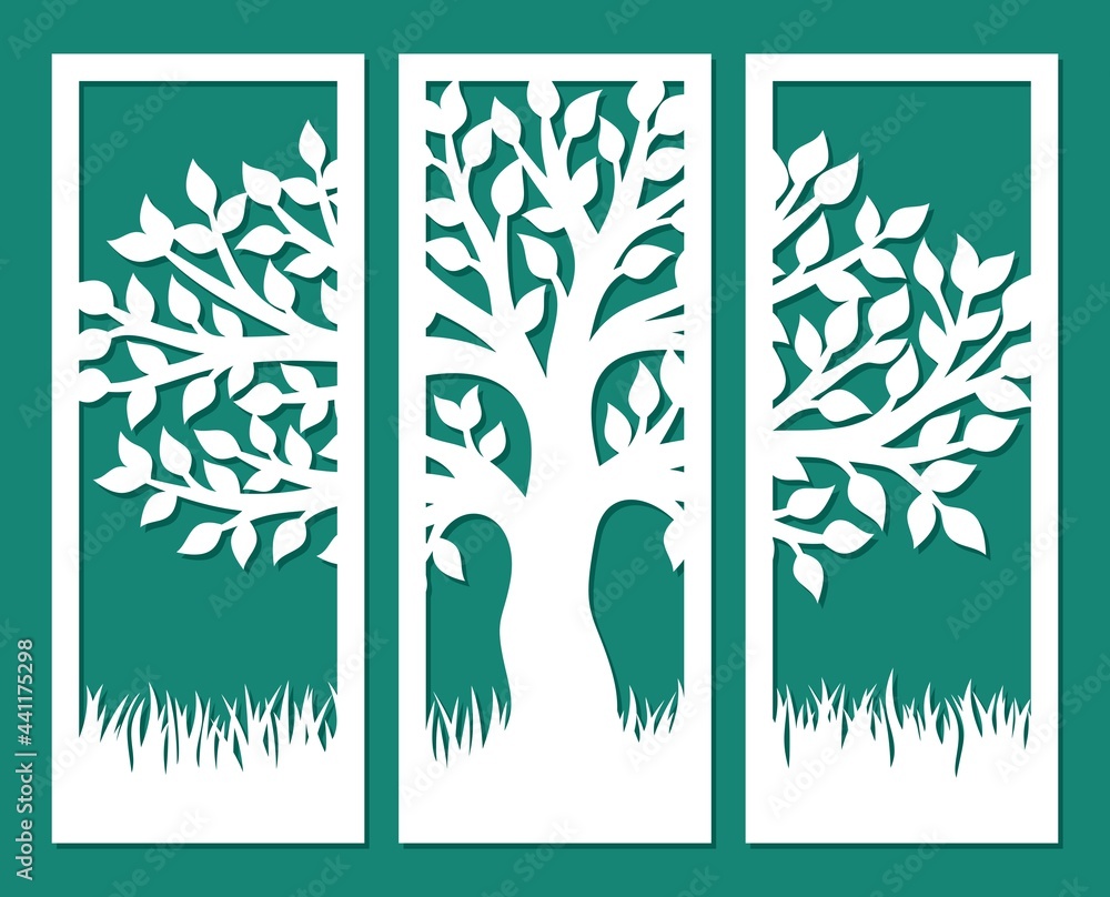 Decorative panel with wood. Drawing from three rectangular parts ...