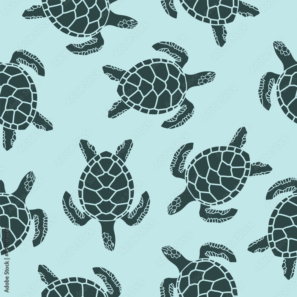 seamless pattern with sea turtles on blue background Stock Vector ...