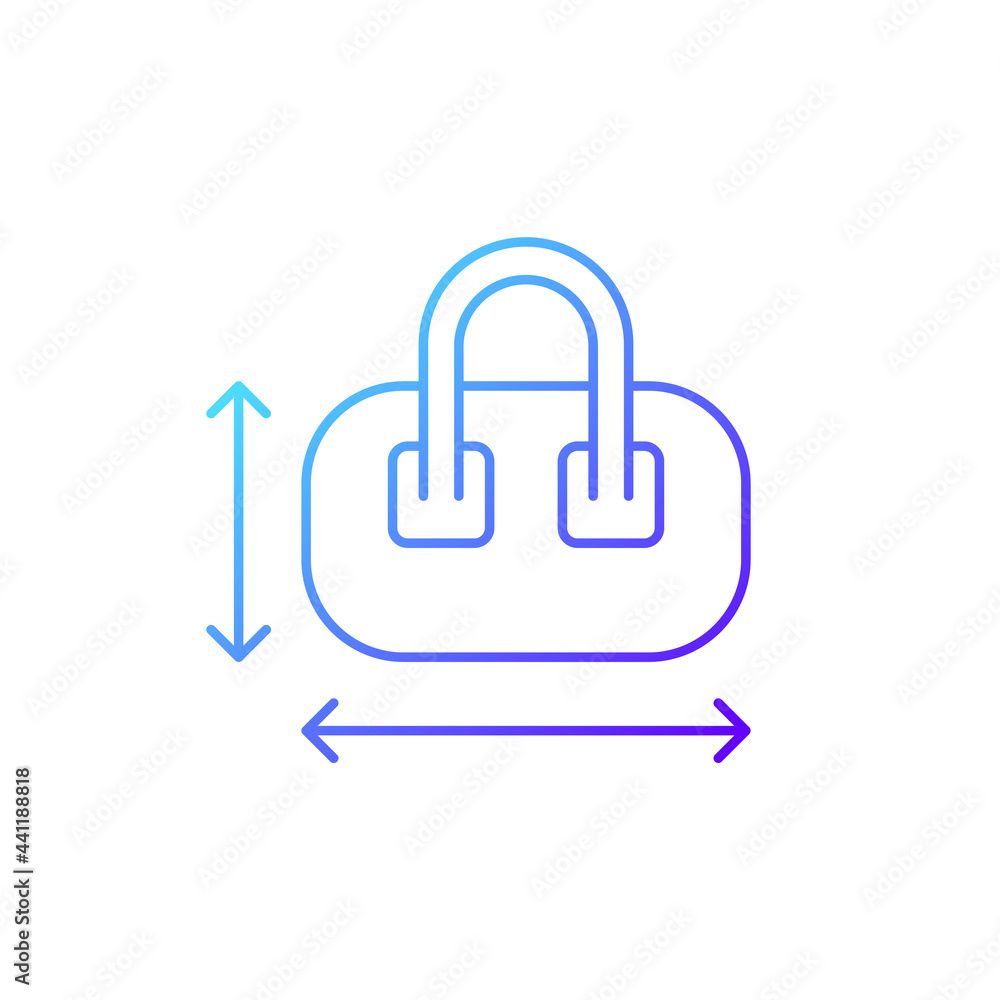 Hand luggage size gradient linear vector icon. Measuring baggage for ...