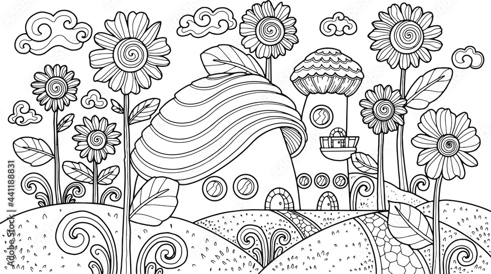 Fantasy Illustration for coloring page adult Stock Vector | Adobe Stock
