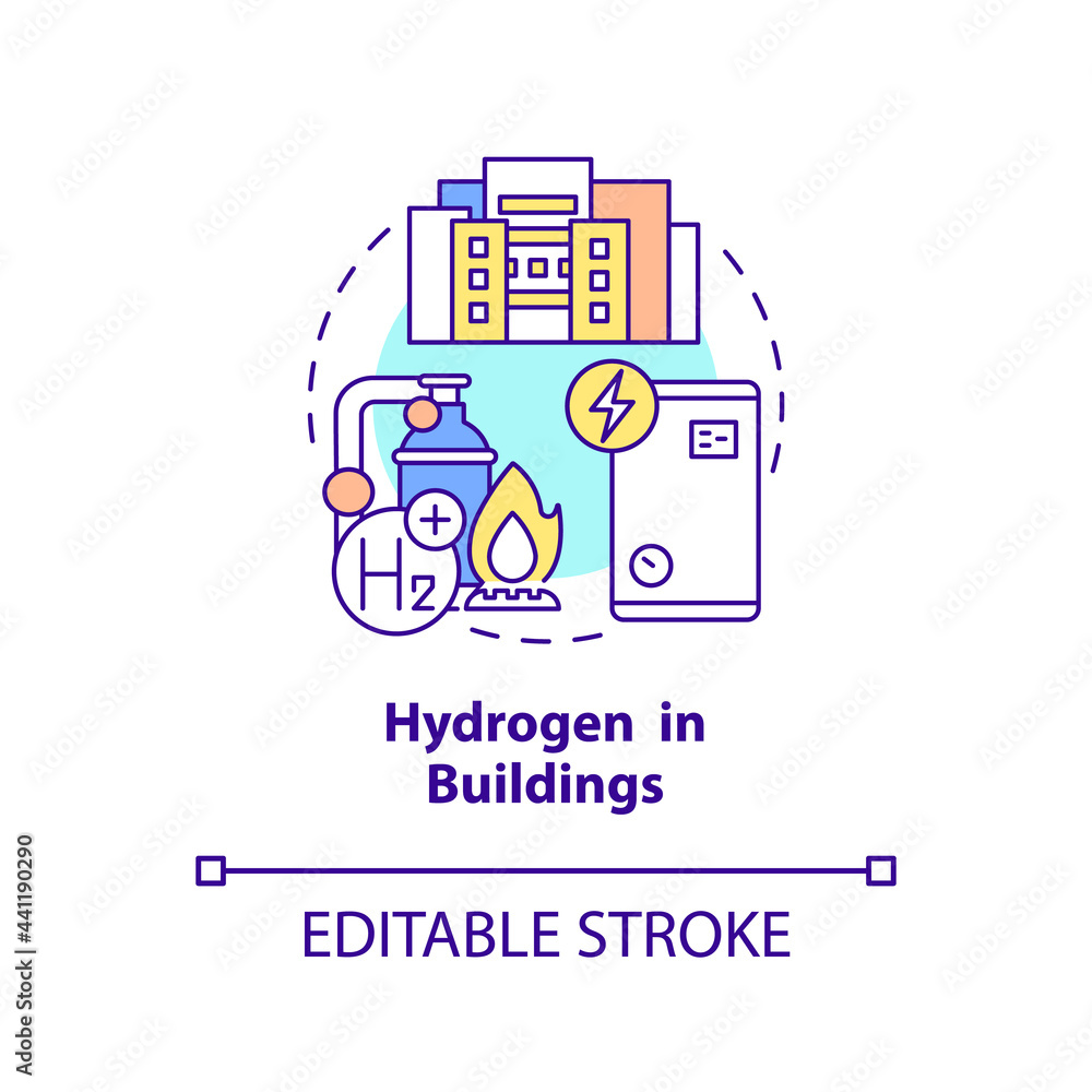 Hydrogen in buildings concept icon. Use renewable energy abstract idea ...