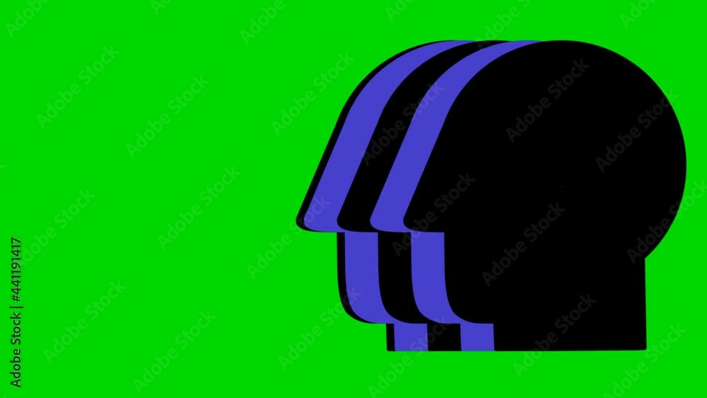 icon of head comes from left and replicates 4K. On green screen.2D ...