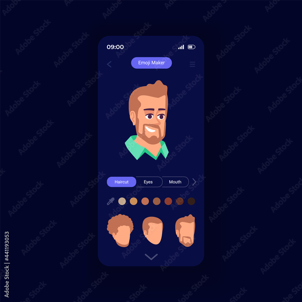 Emoji builder smartphone interface vector template. Mobile app page ...